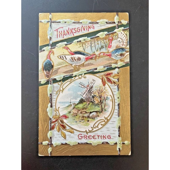 Other | Antique 191 Thanksgiving Postcard 08 Embossed Gold Lithograph ...